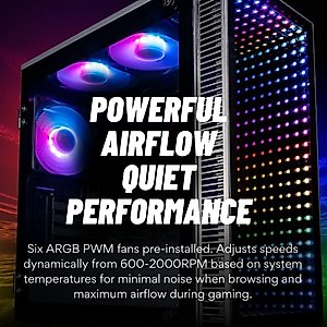 Empowered PC Continuum Micro 26L mATX Mid Tower Gaming Desktop Computer Case with 6 ARGB 600-2000rpm PWM Fans Pre-Installed, Dual Mode (3p Mobo + Remote) Control & ATX PSU & 347x166x89mm GPU Clearance
