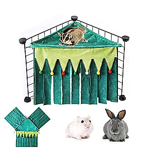 JCOLUSHI Three Sides Guinea Pig Hideout Forest Green Rabbit Crystal Velvet Rat Cage Accessories Small Animal Corner for Pigs Ferrets Chinchillas Hedgehogs Hamster Dwarf Rabbits