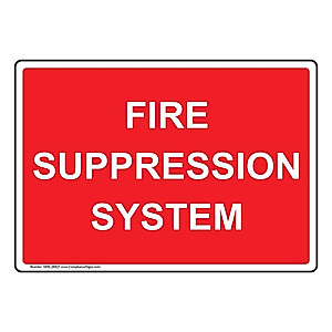 ComplianceSigns.com Fire Suppression System Label Decal, 5x3.5 in. 4-Pack Vinyl for Fire Safety/Equipment
