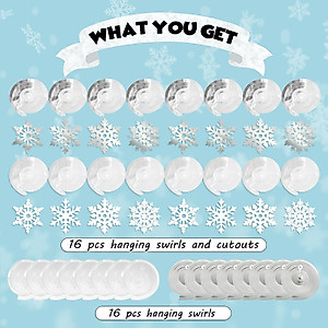Christmas Winter Wonderland Snowflake Hanging Swirls Party Decoration White Silver Glitter Ceiling Decor Winter Holiday Party Decorative Snowflake Ornaments Garland for New Year Winter Wonderland