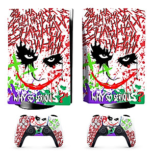 HK Studio Art Clown Decal Sticker Skin Specific Cover for Both PS5 Disc Edition and Digital Edition - Waterproof, No Bubble, Including 2 Controller Skins and Console Skin