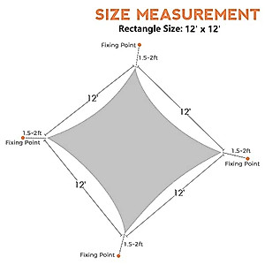 ASTEROUTDOOR 12' x 12' Rectangle Sun Shade Sail UV Block Canopy Cover for Outdoor Patio Backyard Lawn Garden, Sand