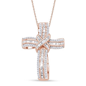 AFFY Infinity Cross Pendant Necklace, 1.00 Carat White Natural Diamond Religious Jewelry Gift For Women & Men in 14k Rose Gold Over Sterling Silver (1 Ctw)