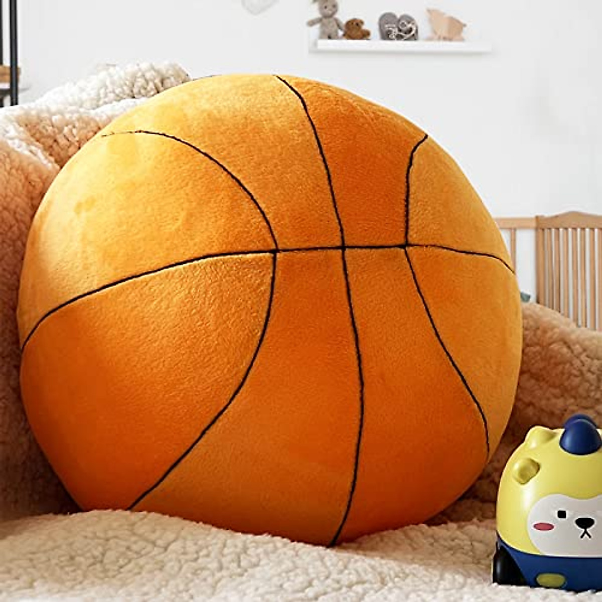 YRXRUS Orange Basketball Pillows Decorative Round Pillow 3D Ball Shaped Throw Pillows,Ultra Soft Velvet Cute Pillows for Kids Bedroom Room,Toys Gift 9.5x9.5 Inch
