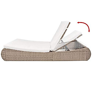 2-Person Garden Sun Bed Outdoor Chaise Lounge with Cushions Wicker Patio Lounge Chair Adjustable Reclining Chair Sunbed Lounger for Poolside, Garden, Backyard Poolside Bench Bed Sunbathing Chair
