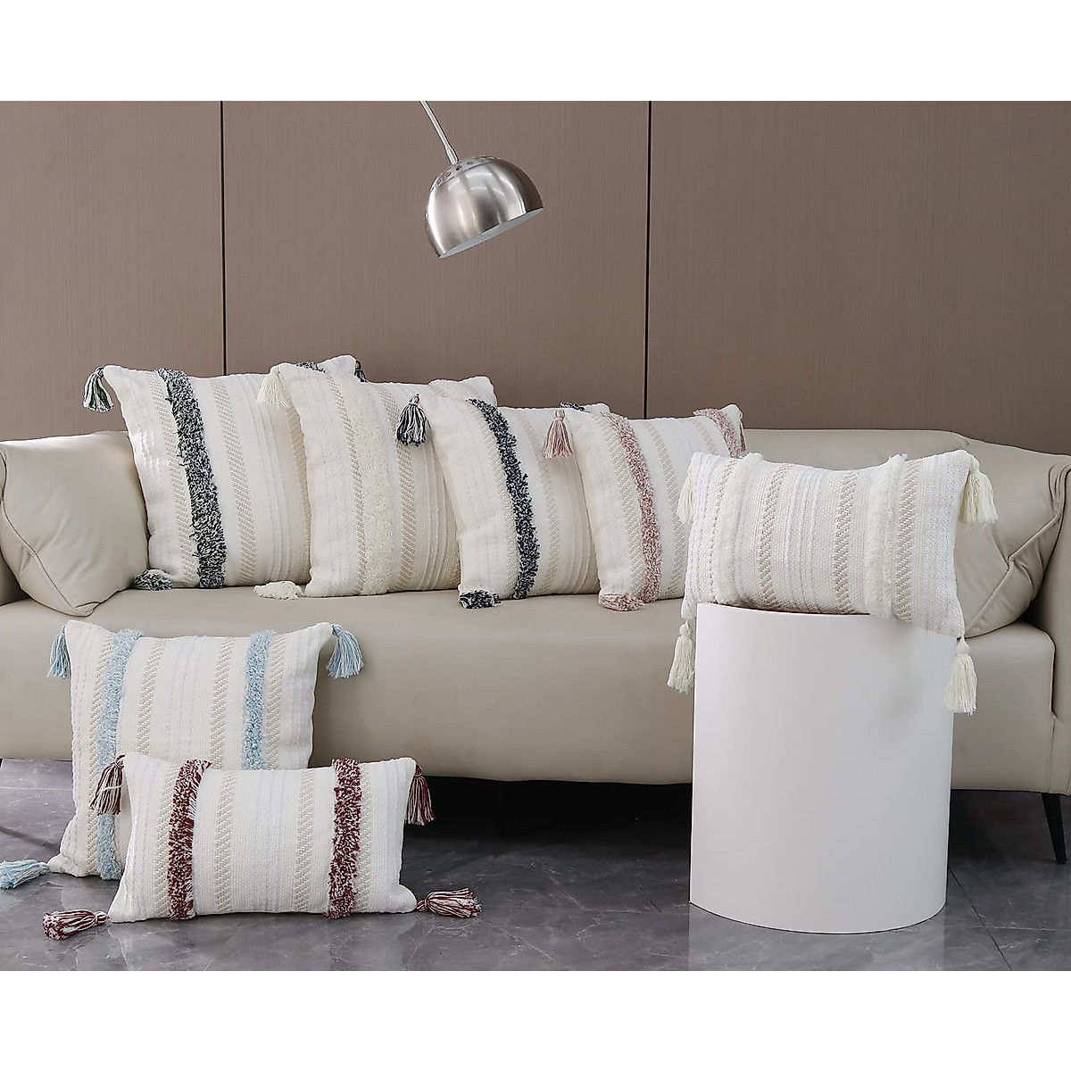 Boho Throw Pillow Covers Tufted Decorative Pillows Cover for Couch Bed Small Lumbar 12 x 20 inch Pillow Cover, Modern Accent Farmhouse Neutral Throw Pillow Case, Pink