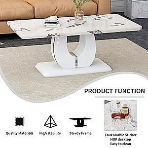 Ayvbir 48'' Simple Luxury Imitation Marble Dining Table Rectangular Counter Coffee Table for Dining Room Living Room Office Terrace (White)