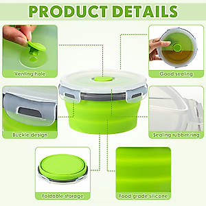 Dandat 16 Pcs Collapsible Food Storage, Silicone Food Storage Containers with Lids Including 8 Round Bowls, 8 Rectangle Bowls Collapsible Freezer Bowls Sets for Dishwasher (Green)
