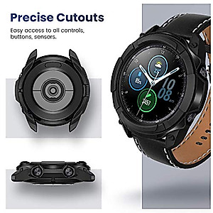 Goton 3 in 1 Accessories for Samsung Galaxy Watch 3 45mm, 1 Rugged TPU Armor Bumper Case +2 Tempered Glass Screen Protector Films + 1 Bezel Ring for Galaxy Watch 3 45mm (Black,45mm)