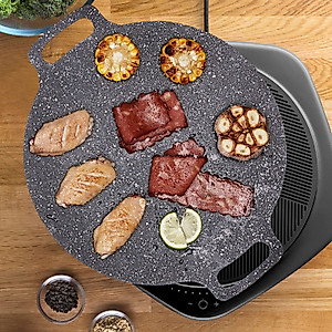 LynsaTac Korean BBQ Grill Pan - Portable 13.4 IN Non-Stick Aluminum Korean Grill Pan - Round Stove Top Grill for Indoor Outdoor