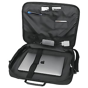 MANHATTAN 15.6-Inch Laptop Shoulder Bag Carrying Case – Slim Briefcase Style, Full Clamshell Opening, Padded Compartments - Computer, Tablet, Notebook – 3 Yr Mfg Warranty – Black, 439947