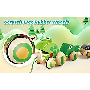 Hape Pull Along Frog Family with Anti-Rollover Wheels, Toddler Push and Pull Toys
