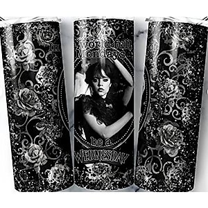 Personalized Wednesday Addams Inspired 20 oz Skinny Tumbler With Lid and Straw (In a World Full of Mondays Be a Wednesday)