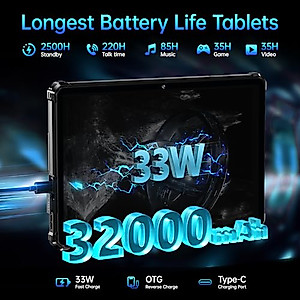 OUKITEL RT7 5G Rugged Tablet - 32000mAh Large Battery,24GB RAM+256GB ROM Android 13 Tablet,10.1 inch FHD+ Screen,48MP+32MP+20MP Night Vision Camera,IP68/IP69K Waterproof Tablet/WiFi/OTG/GPS Blue