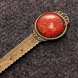 Gandhanra 9PCs Multifunction Ruler Bookmarks Bulk,Unique Vintage Bronze Dried Immortal Flowers Book Mark for Kids,Students,Teacher