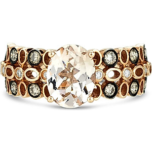 LE VIAN 3/8 Carat Diamond and Oval Morganite Engagement Ring for Women in 14k Rose Gold (Fancy Brown/H-I, SI1-SI2, cttw) Promise Anniversary Ring Size 7