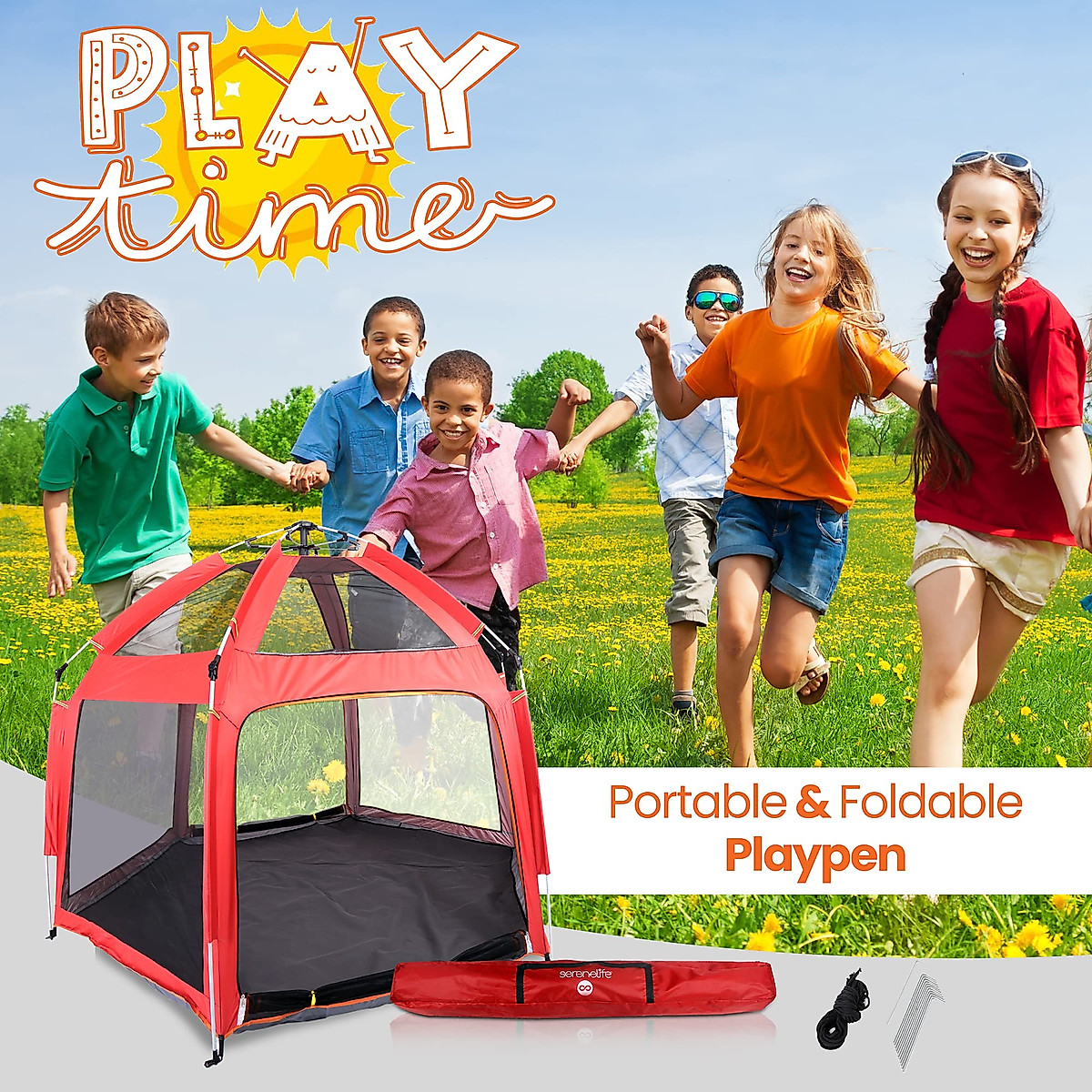 Serenelife ON-THE GO baby and Toddler pack and play - playpen - play yard compact, portable, lightweight, foldable- indoor and outdoor, w/ canopy, 5 panel Mattress, Travel bag (Red): Baby