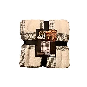 Adirondack Lodge White Plaid with Bears Soft Coral Fleece Throw Blanket 70 x 90