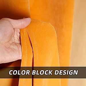 JYXIUBS Velvet Curtains 95 Inches Long, Velvet Blackout Curtains with Color Block Room Darkening Window Curtains for Bedroom Living Room, 2 Panels 52 x 95 Inch, Orange and Camel