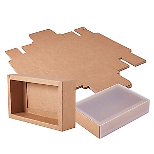 BENECREAT 12Packs Large Rectangle Brown Kraft Boxes Heavy Duty Gift Box with Clear PVC Windows 6.5x4x1.5 for Party Favor Treats, Bakery, Jewelry, Wedding Gift Packaging