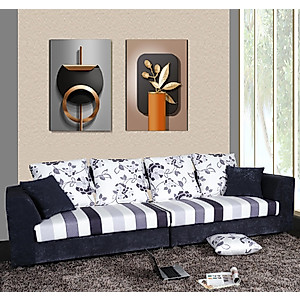 2pcs stereoscopic 3D effect pattern black copper geometric canvas print home décor abstract wall art Nordic luxury living room picture print Modern artwork shape black gold gray Living room bedroom