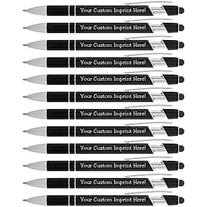 Personalized Pens with Stylus - The Legacy - Custom Metallic Printed Name Pens with Black Ink - Imprinted with Logo or Message - Great Gift Ideas - FREE PERSONALIZATION 12 pcs/pack (Black)