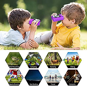 Obuby Real Binoculars for Kids Gifts for 3-12 Years Boys Girls 8x21 High-Resolution Optics Mini Compact Binocular Toys Shockproof Folding Small Telescope for Bird Watching,Travel, Camping, Purple