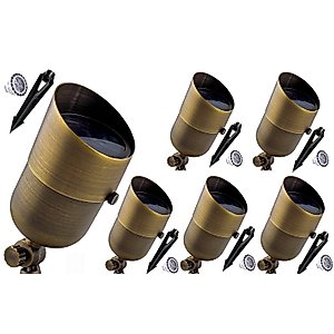 LED Spot Lights Outdoor 7W Landscape Light 101 (6 Pack) Water Resistant Brass Metal Spotlight Garden Lighting for Walls Trees Flags Security Outdoor Home Area with Spike Ground Stake and MR16 LED Bulb