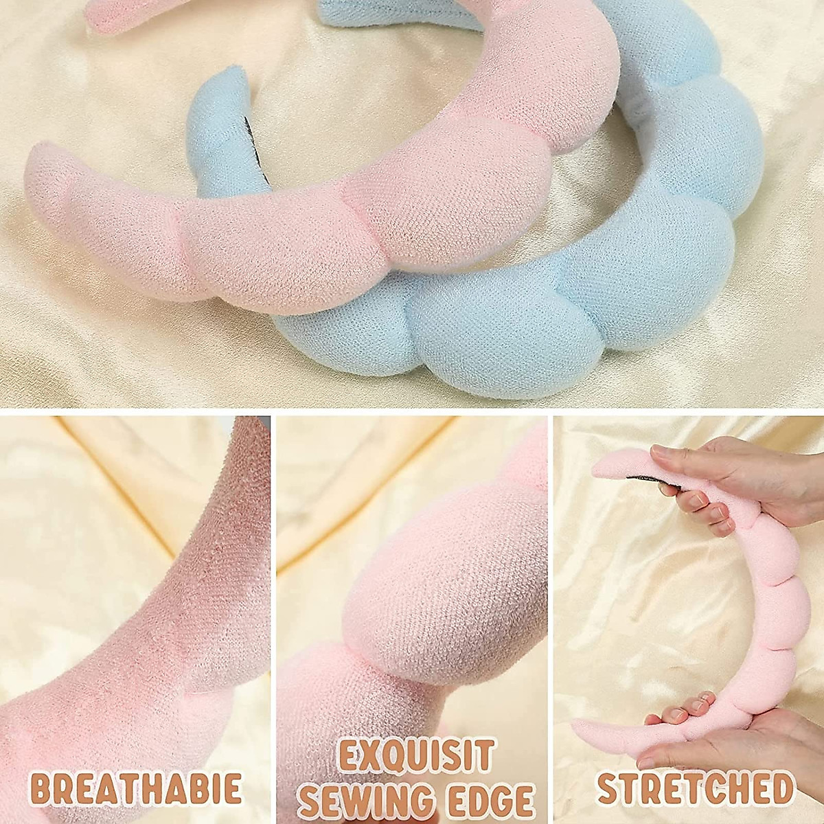 mizeo Spa Headband for Women,Sponge Terry Cloth Fabric Head Band,Soft&Non Slip Hair Band for Washing Face,Makeup,Skincare,Shower,Hair Accessories(Pink