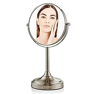 Ovente 7'' Tabletop Makeup Mirror with Stand, 1X & 7X Magnification, Adjustable Double Sided Round Magnifier, Ideal for Dresser, Vanity, Office Station & Bathroom, Nickel Brushed MNLCT70BR1X7X