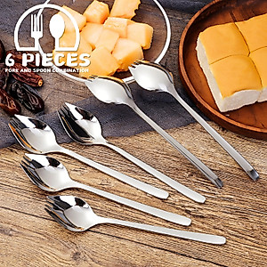KAISHANE 6-Piece 7.1 Inch Sporks Set - 18/10 Stainless Steel Sporks for Household Use, Picnics, and Travel, Ideal for Ice Cream, Salad, Fruit Appetizers, and Desserts