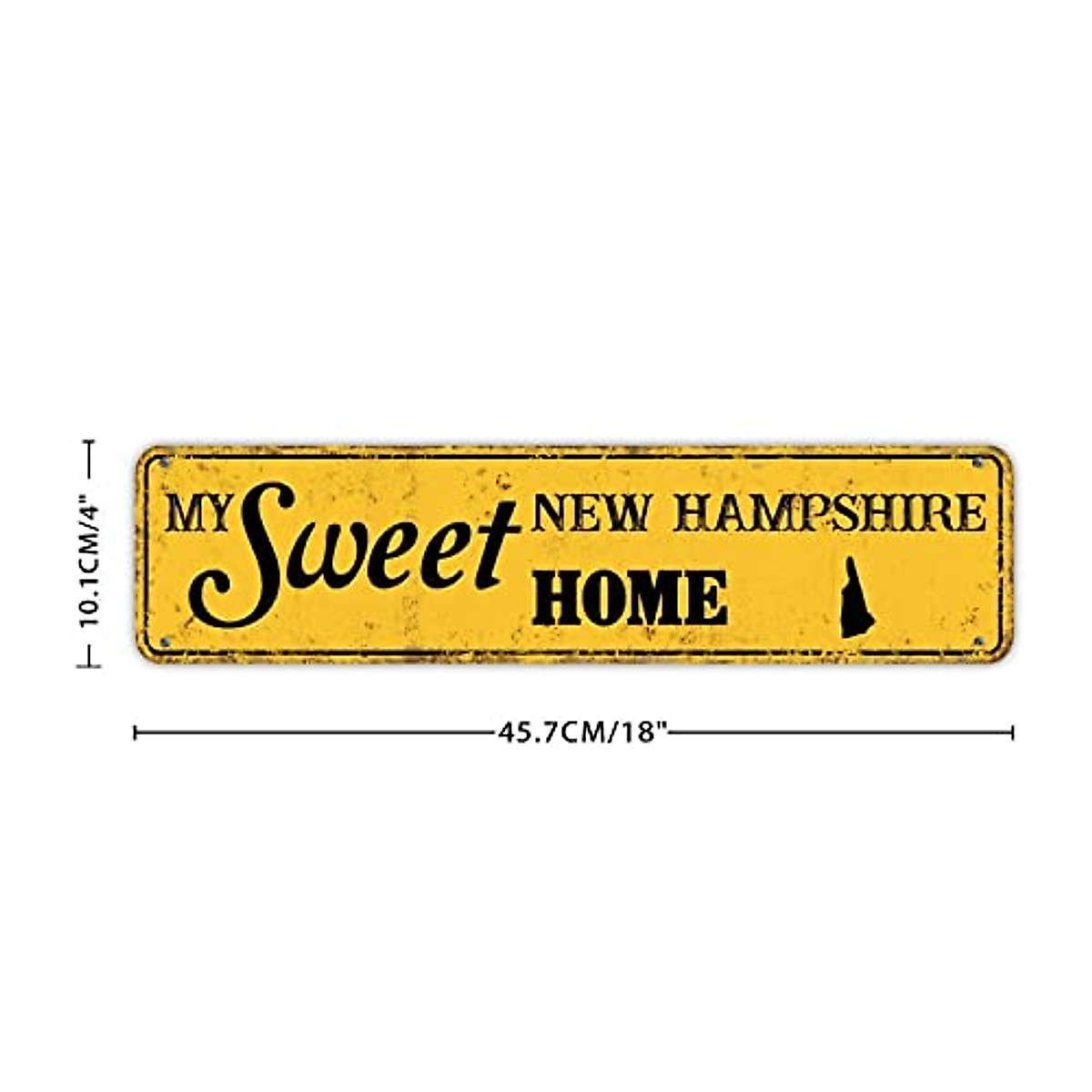My Sweet Home New Hampshire Metal Sign Farmhouse State Map Silhouette Solid Yellow Garden Yard Decor UV Protected Metal Wall Decor Ready to Hang for Garage Office Restaurants Rectangle 4x18in