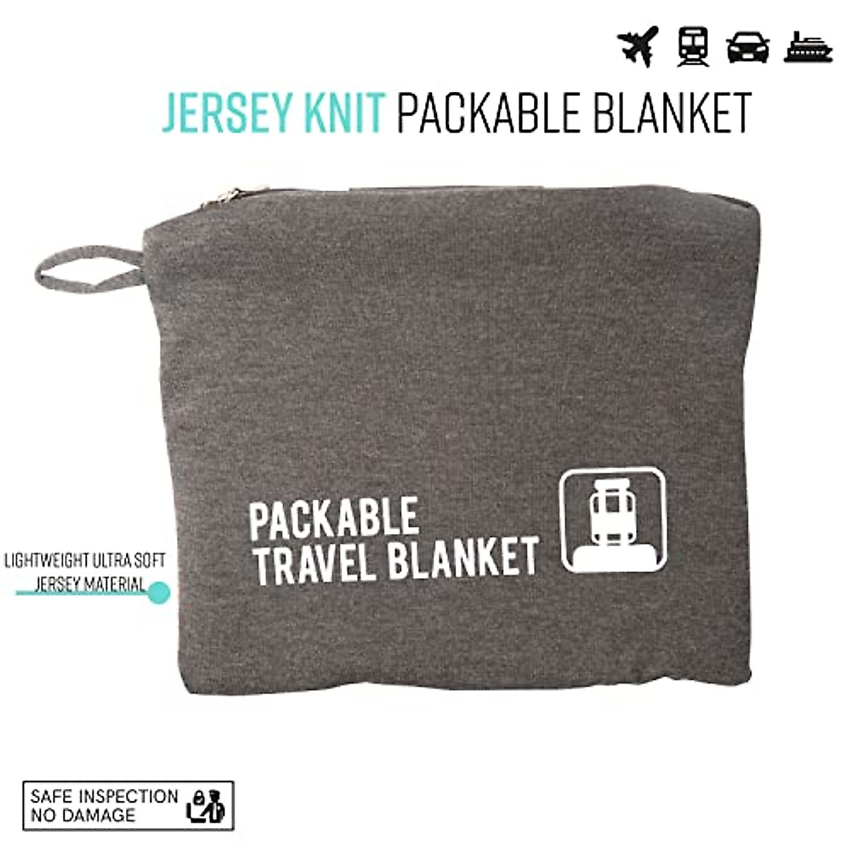 GForce Jersey Knit Travel Blanket| Packable| Fits Over Handle | Soft| Easy to Travel| Grey | Travel | Bag | Blanket |