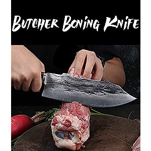 ZENG JIA DAO Heavy Duty Butcher Knife with Sheath High Carobon Steel Meat Cutting Cleaver for Slaughter - Outdoor Carry Hunting Knife