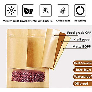 100pcs Kraft Bags with Window Zipper Lock Stand Up Bulk Pouches Resealable 7×10in