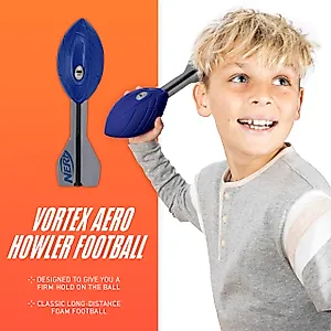 Nerf Vortex Aero Howler Foam Ball – Classic Long-Distance Football - Flight-Optimizing Tail - Hand Grip – Indoor and Outdoor Fun (Blue)
