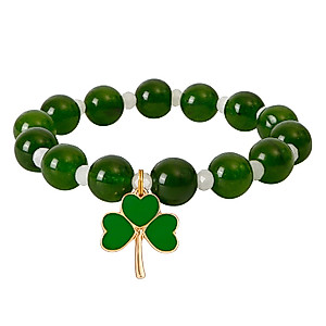ALoveSoul Natural Agate Stone Lucky Clover Beaded Bracelet Shamrock Chram Bracelet St Patricks Day Party Accessories Decorations