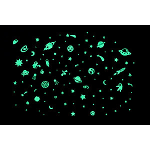GLOPLAY Space Adventure Series (107pcs/pack), Glow in The Dark Educational Wall Stickers, The Eco-Friendly and Brightest Wall Stickers for Ceiling, Bathtime, Bedroom, Party, Decor