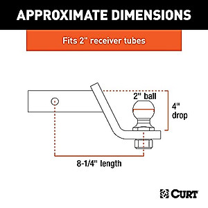 CURT 45554 Trailer Hitch Mount, 2-Inch Ball, Lock, Fits 2-In Receiver, 7,500 lbs, 4" Drop, Cap , black