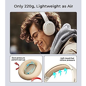 Edifier W820NB Plus Hybrid Active Noise Cancelling Headphones - LDAC Codec - Hi-Res Audio Wireless & Wired - Fast Charge - Over Ear Bluetooth V5.2 Headphones for Travel/Home/Office- Ivory