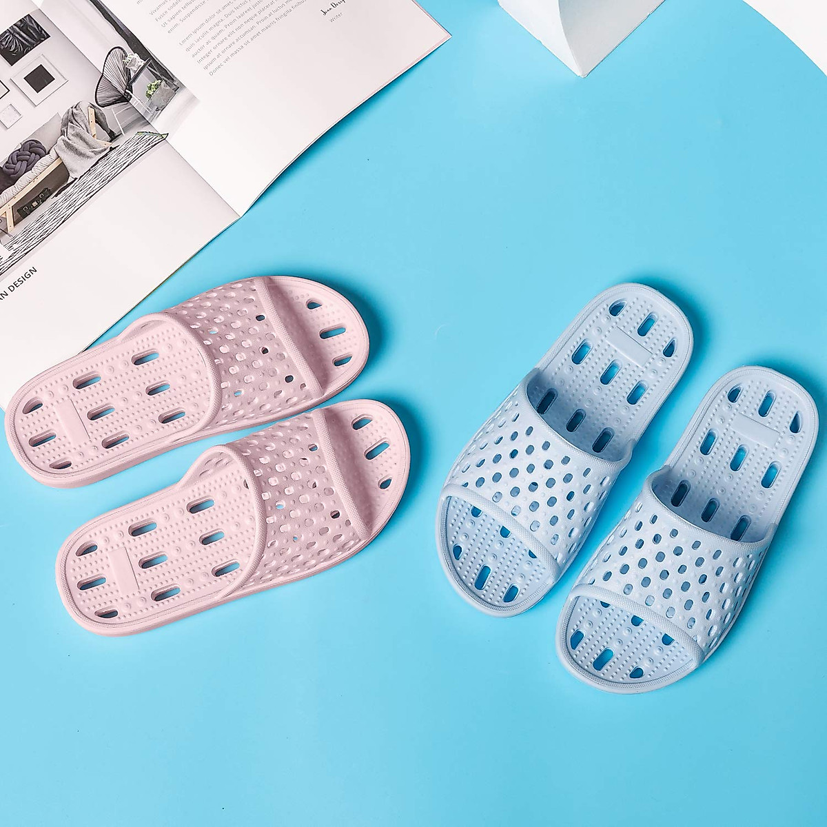 WOTTE Shower Sandals Women Quick Drying Bath Slippers Non Slip Dorm Shoes Size 9 Pink