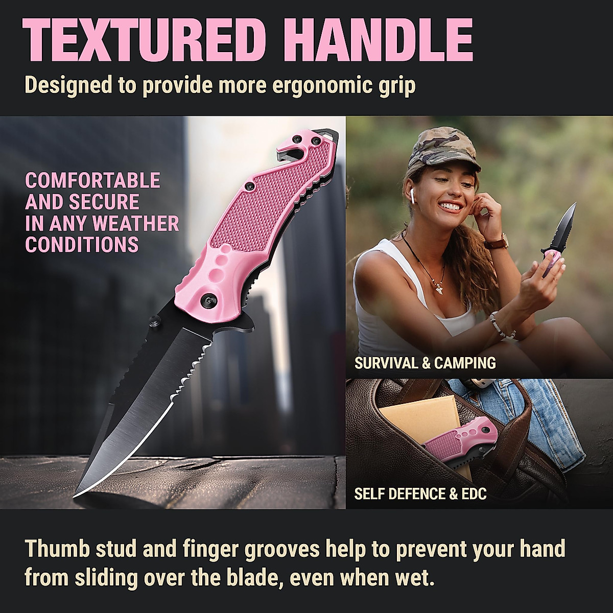 GOOD WORKER Legal Pink Pocket Knife for Women Self Defense - 2.95” Serrated Folding Blade Knives - Cute Girl Tool - Gifts Idea for Her - Perfect for Gilfriend Wife Woman - Gifts for Mother 6680 P