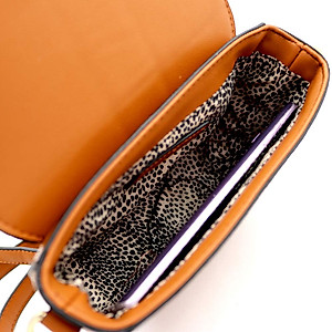 Trendeology Boho Tassel Braided Flap Vegan Leather Girls Womens Saddle Bag Crossbody Purse (Small Classy Saddle Crossbdy - Coral)