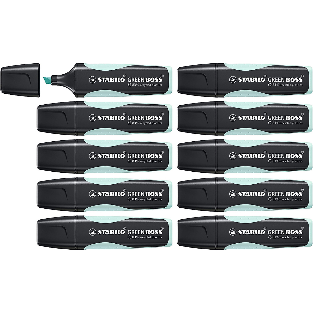 STABILO Highlighter GREEN BOSS Pastel - Box of 10 - Touch of Turquoise
