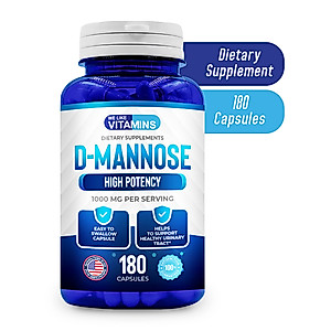 We Like Vitamins D-Mannose Capsules 1000mg per Serving - 180 Easy to Swallow Veggie Capsules - Cranberry D Mannose Supplement Helps Support Bladder and Urinary Tract Health