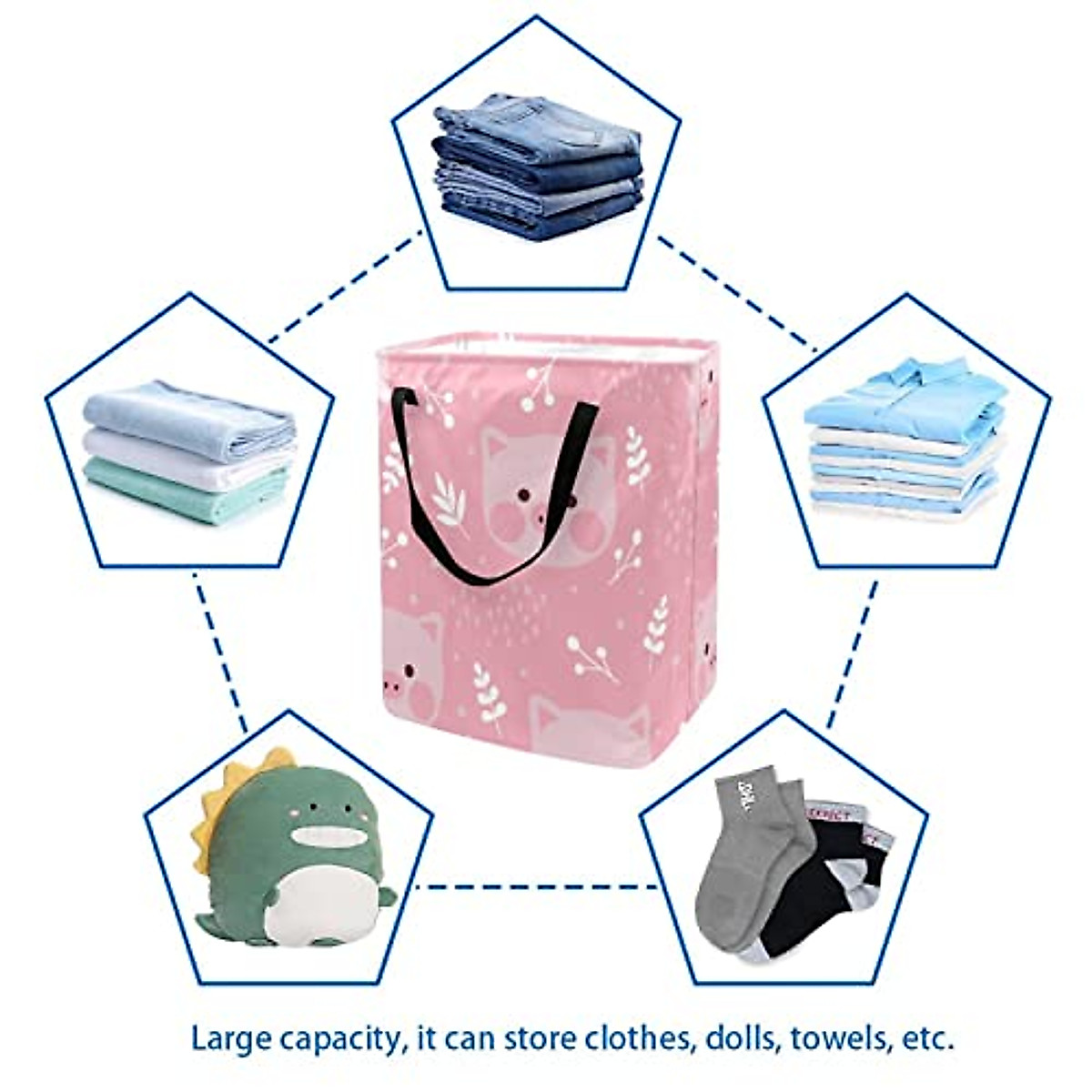 Cute Pig Print Collapsible Laundry Hamper, 60L Waterproof Laundry Baskets Washing Bin Clothes Toys Storage for Dorm Bathroom Bedroom
