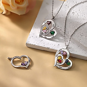 Mom Necklace,Personalized Mothers Day Necklace with Kids Names, Heart Birthstone for Women Custom Mother Name Mother's Birthday Gifts Wife Grandma (3 names)