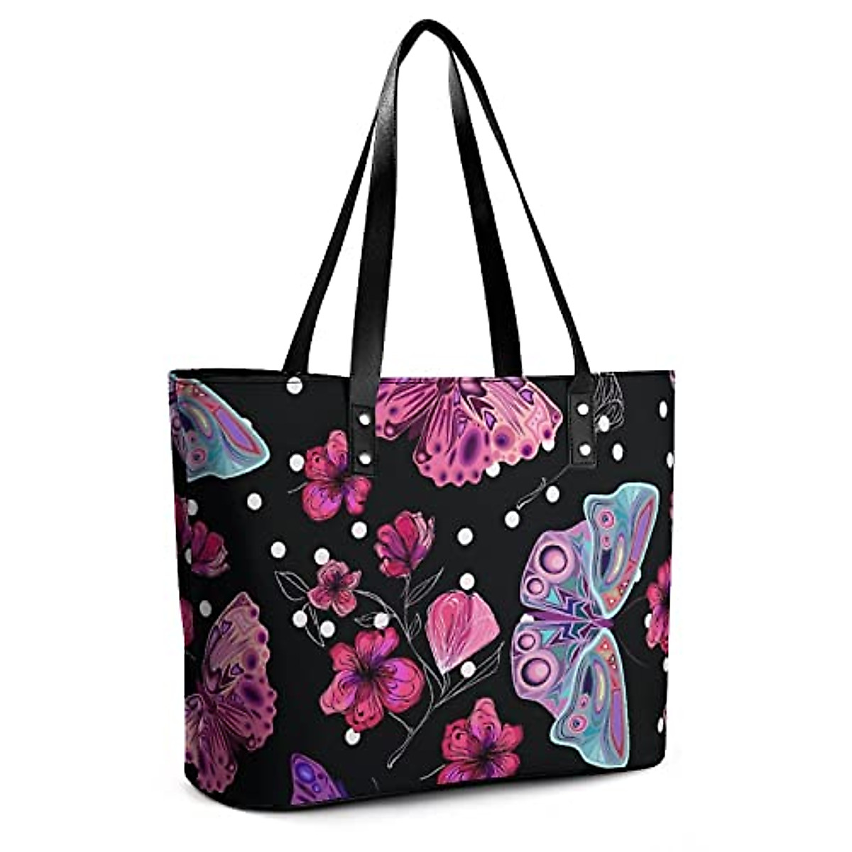 Womens Handbag Flowers And Butterflies Leather Tote Bag Top Handle Satchel Bags For Lady