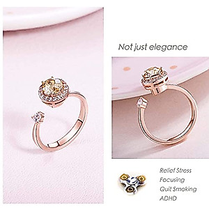Fonsalette Fidget Ring Birthstone Rings for Women Thumb Rings Fidget Ring Women Rose Gold Ring Spinner Ring Anxiety Ring for Women Cubic Zirconia Ring