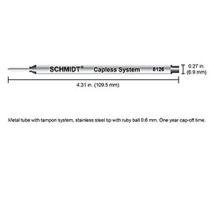 SCHMIDT 8126 Long Capless Rollerball Refill Fine Point 0.6mm, Black, 2 Pack Blister (SC58123)